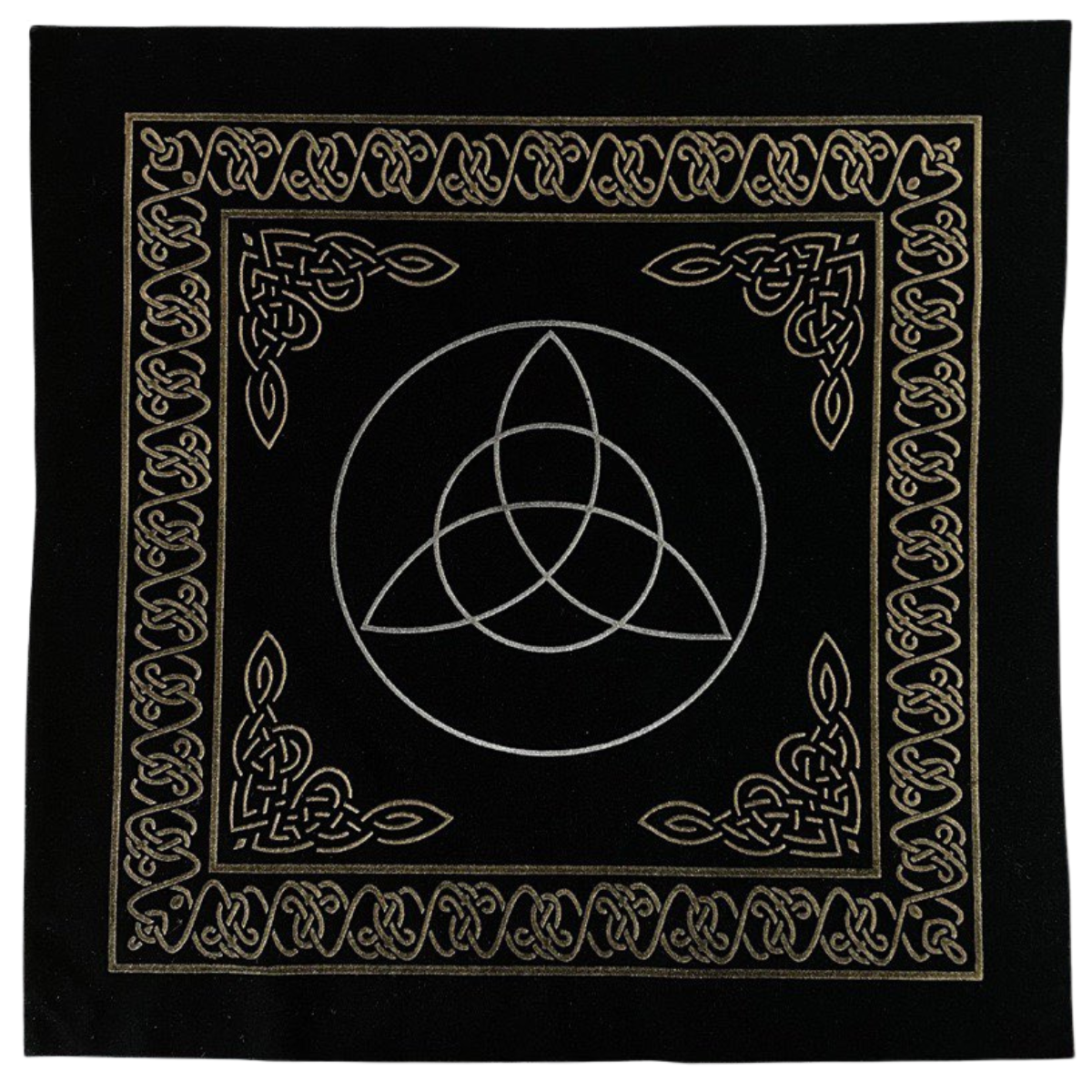 Altar Cloth – Triquetra in Circle on Black with Gold Detail - Earth Goddess