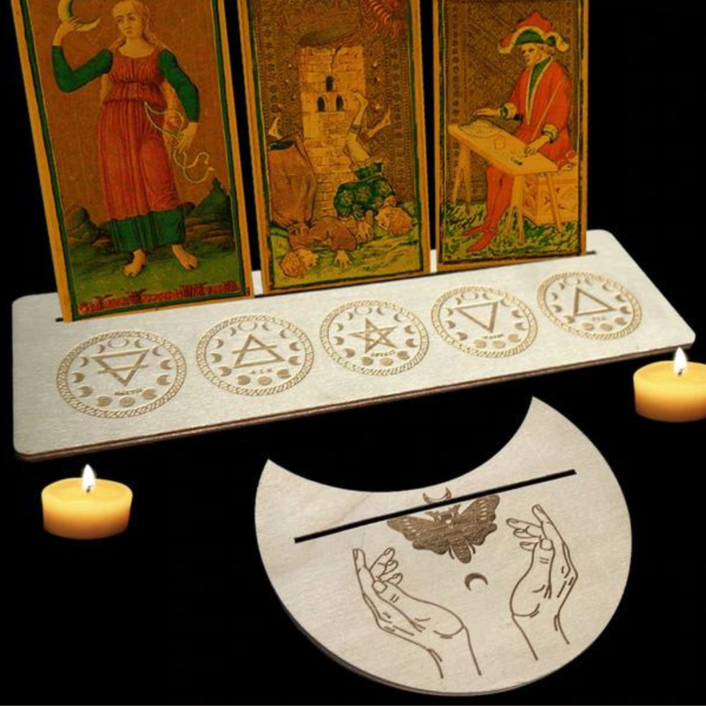 Tarot/Oracle Card Wooden Display Set – Moon Phase Butterfly – Earth Goddess