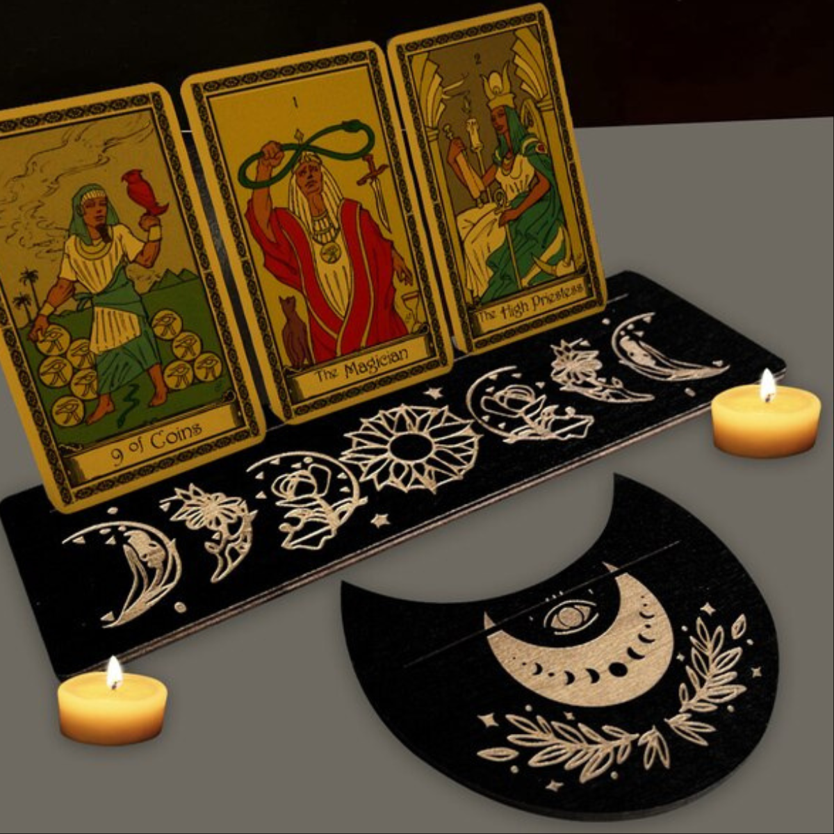 Tarot/Oracle Card Wooden Display Set – Moon Phase Butterfly – Earth Goddess