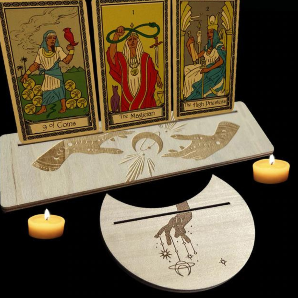 Tarot/Oracle Card Wooden Display Set – Mystical Hands – Earth Goddess